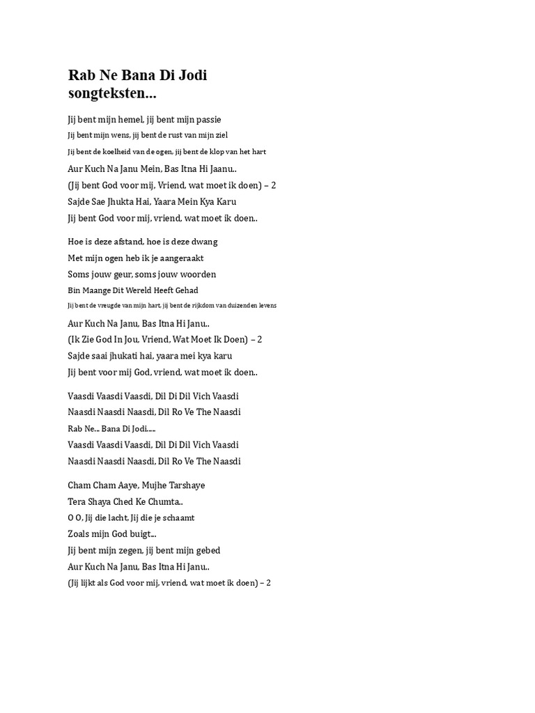 Rab Ne Bana Di Jodi | PDF