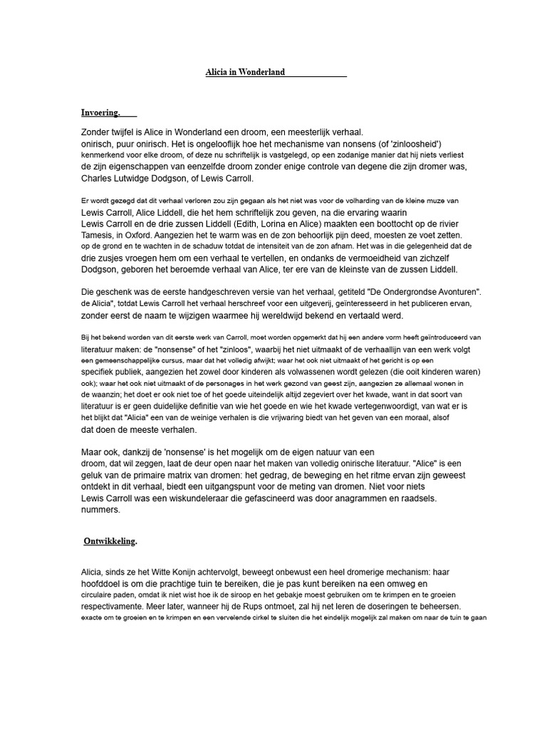 Essay Over Alice in Wonderland | PDF