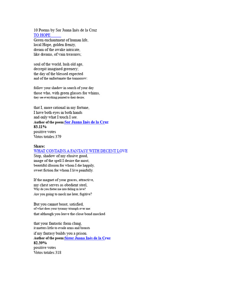 10 Poems by Sor Juana Inés de La Cruz | PDF