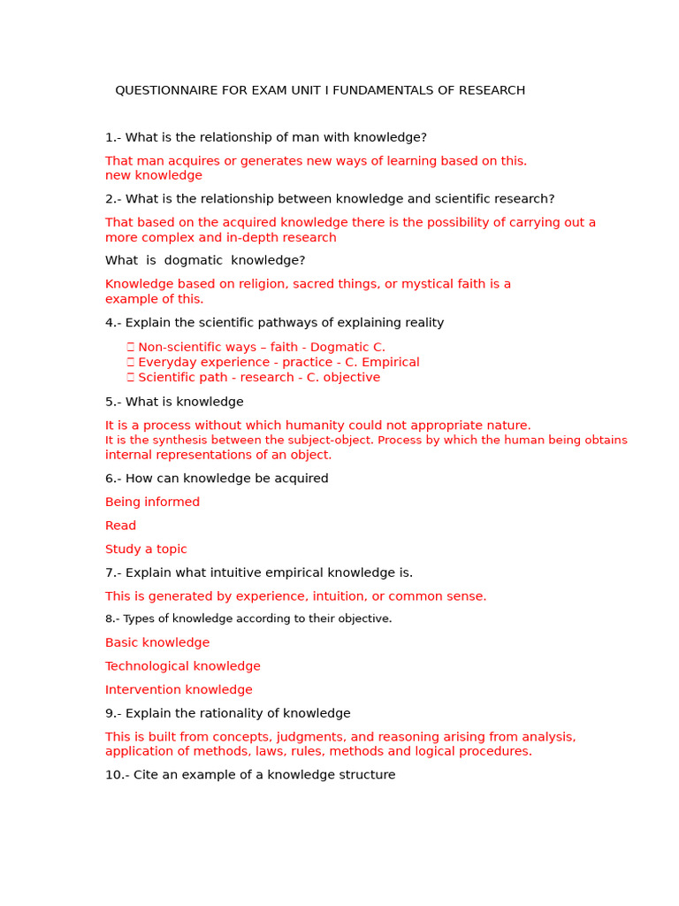 Fundamentals of Research Questionnaire | PDF | Methodology | Knowledge