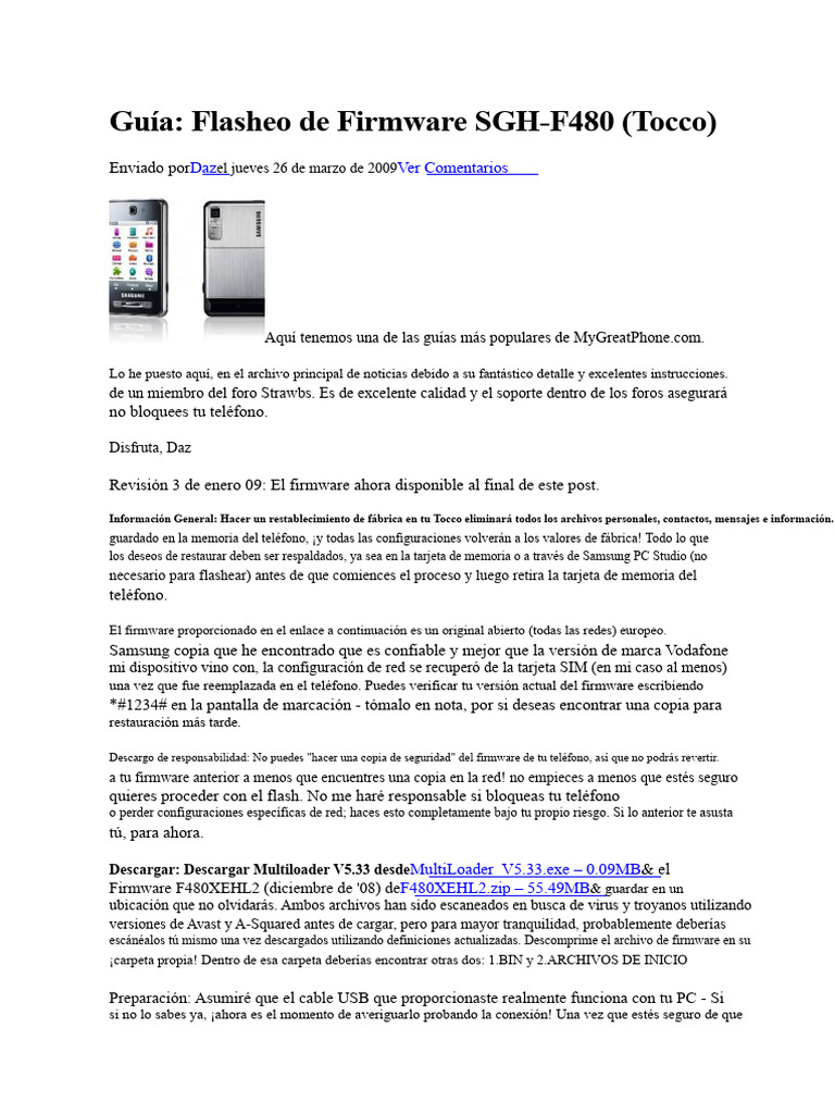 Flasheo Firmware Samsung Tocco F480 | PDF | Archivo de computadora ...