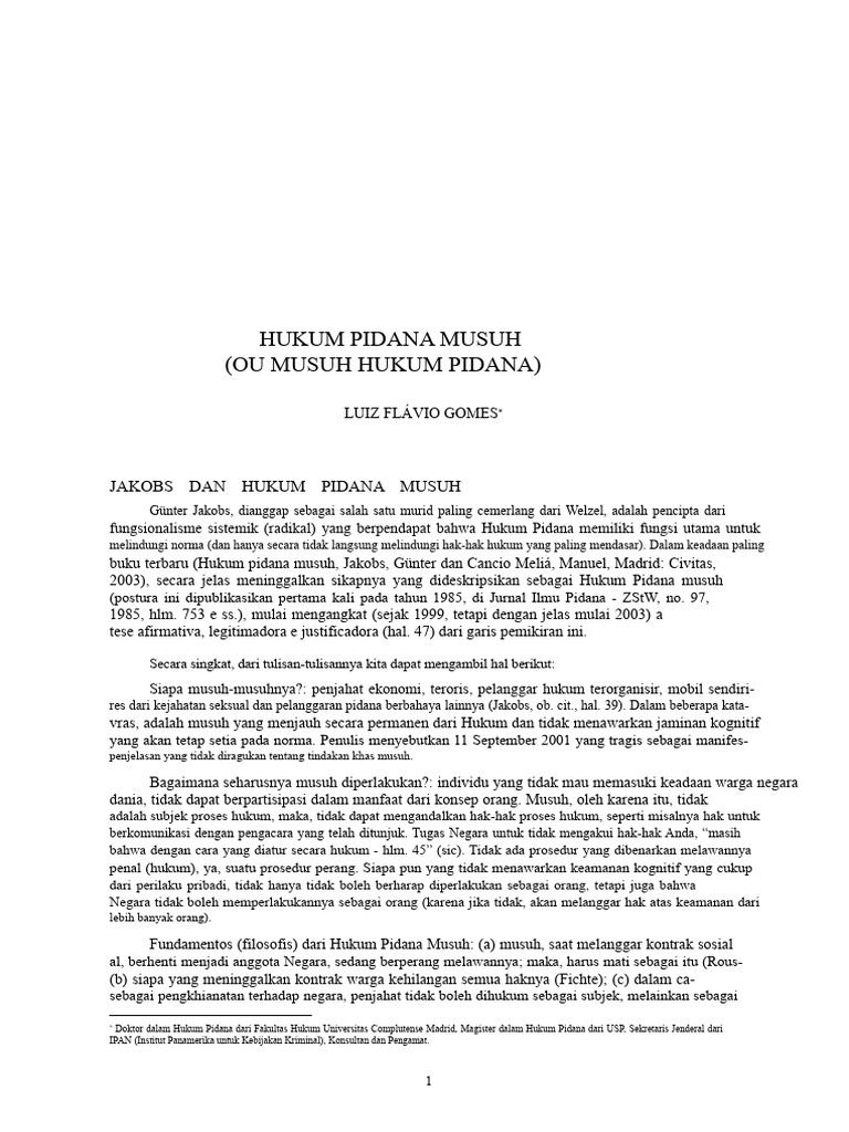 Hukum Pidana Musuh - Gunter Jacobs | PDF