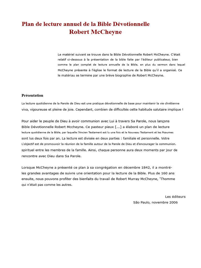 Plan de Lecture Annuelle de la Bible | PDF | Saint | Dieu