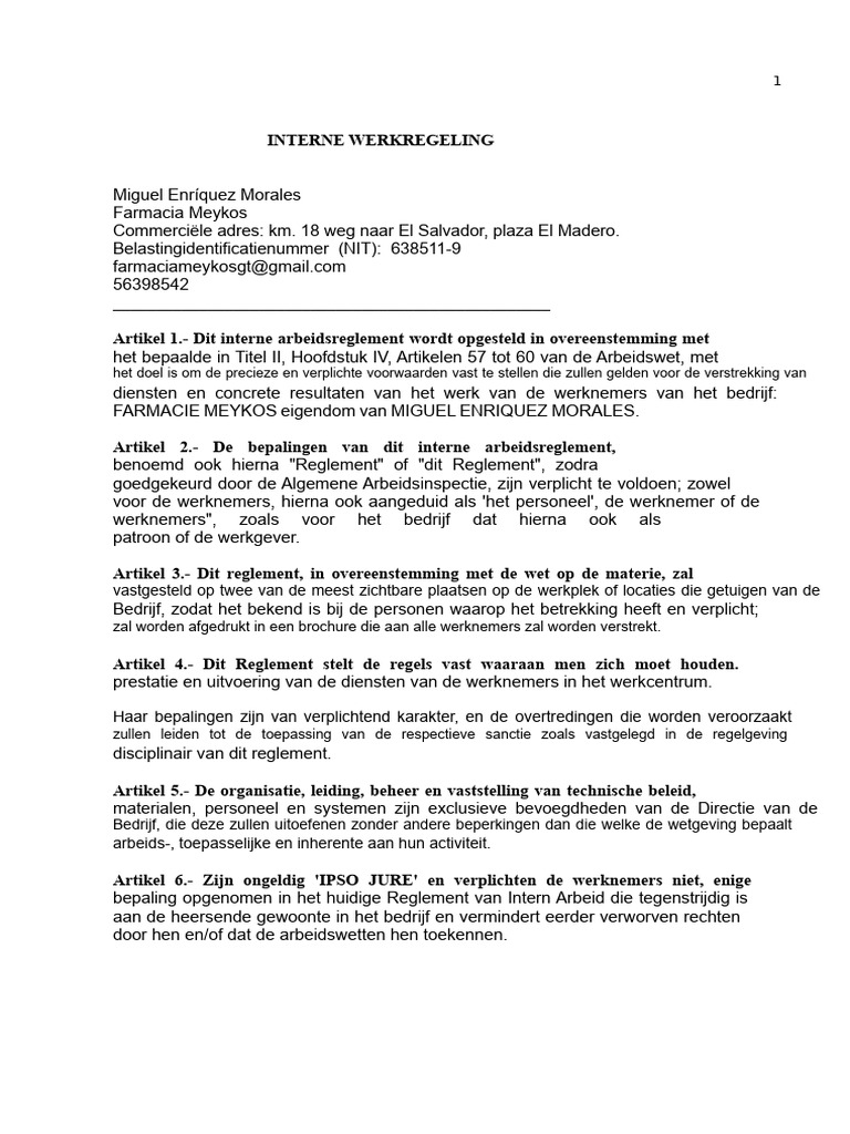 Interne Arbeidsreglement | PDF