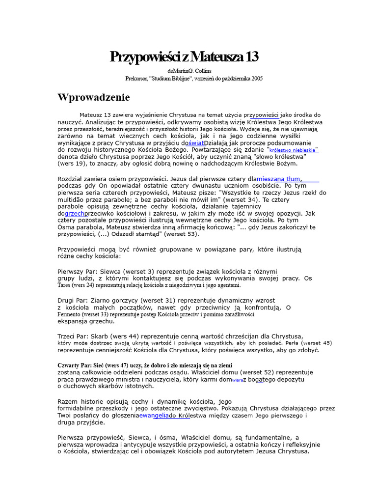 Przypowieści Mateusza 13 | PDF