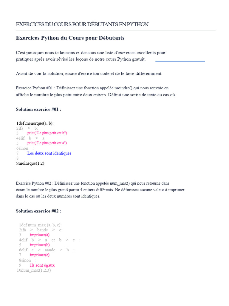 Exercices Python pour Débutants | PDF | Python (Langage de ...
