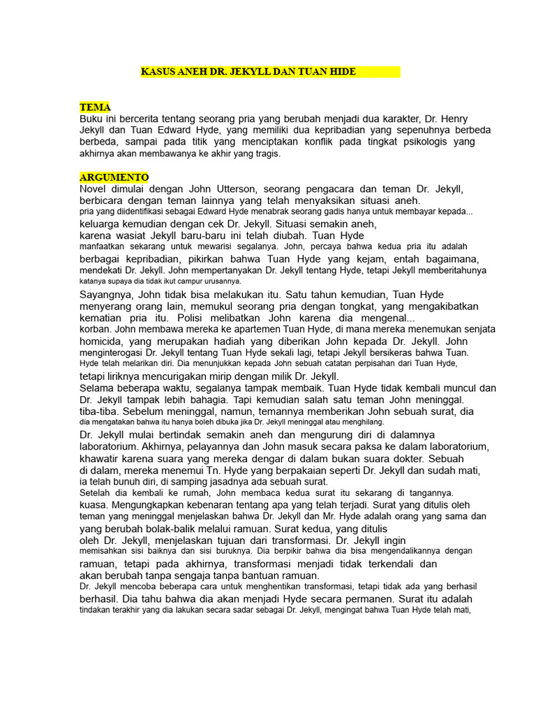 Kasus Aneh Dr. Jekyll Dan Mr. Hyde | PDF