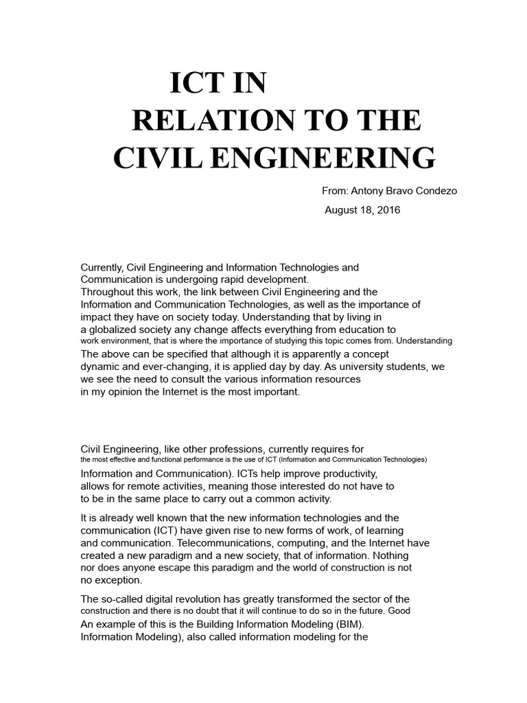 ICT in Relation to Civil Engineering | PDF | Information And ...