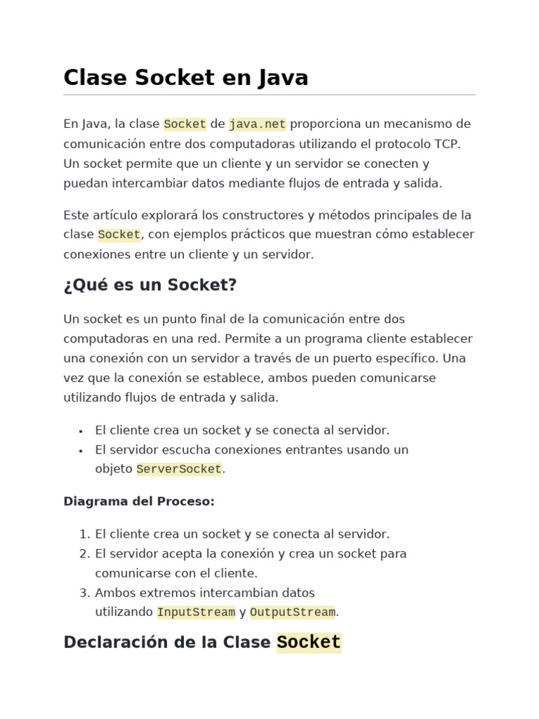 Clase Socket en Java | PDF | Zócalo de red | Java (lenguaje de programación)