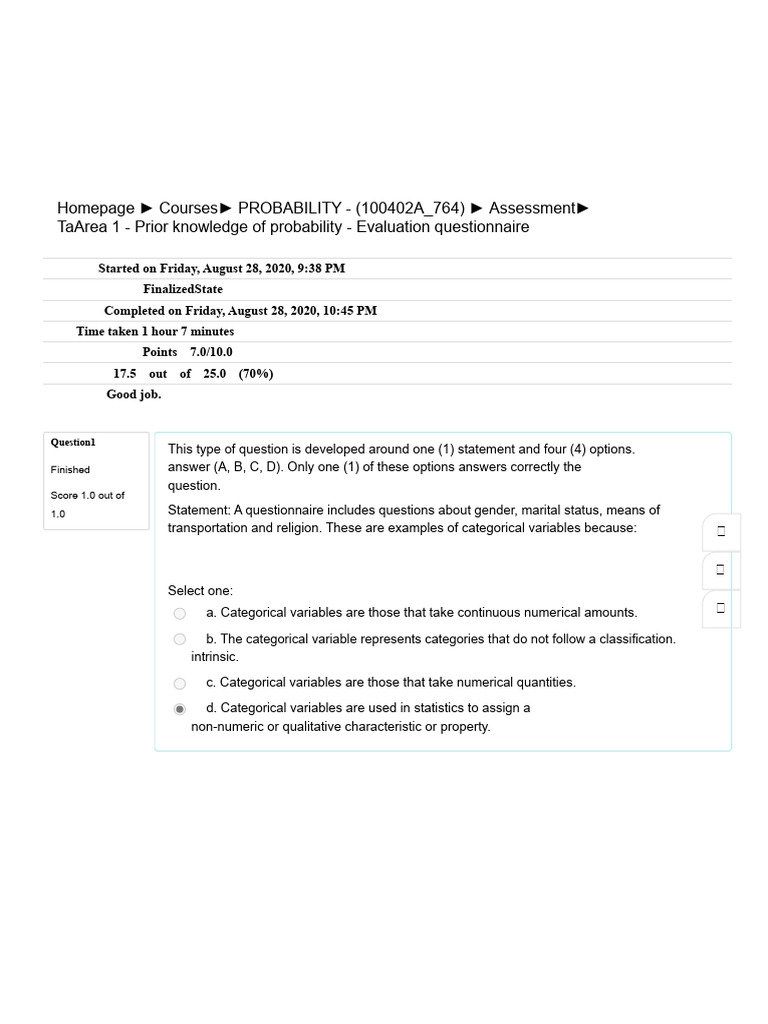 Task 1 - Prior Knowledge of Probability - Evaluation Questionnaire PDF ...