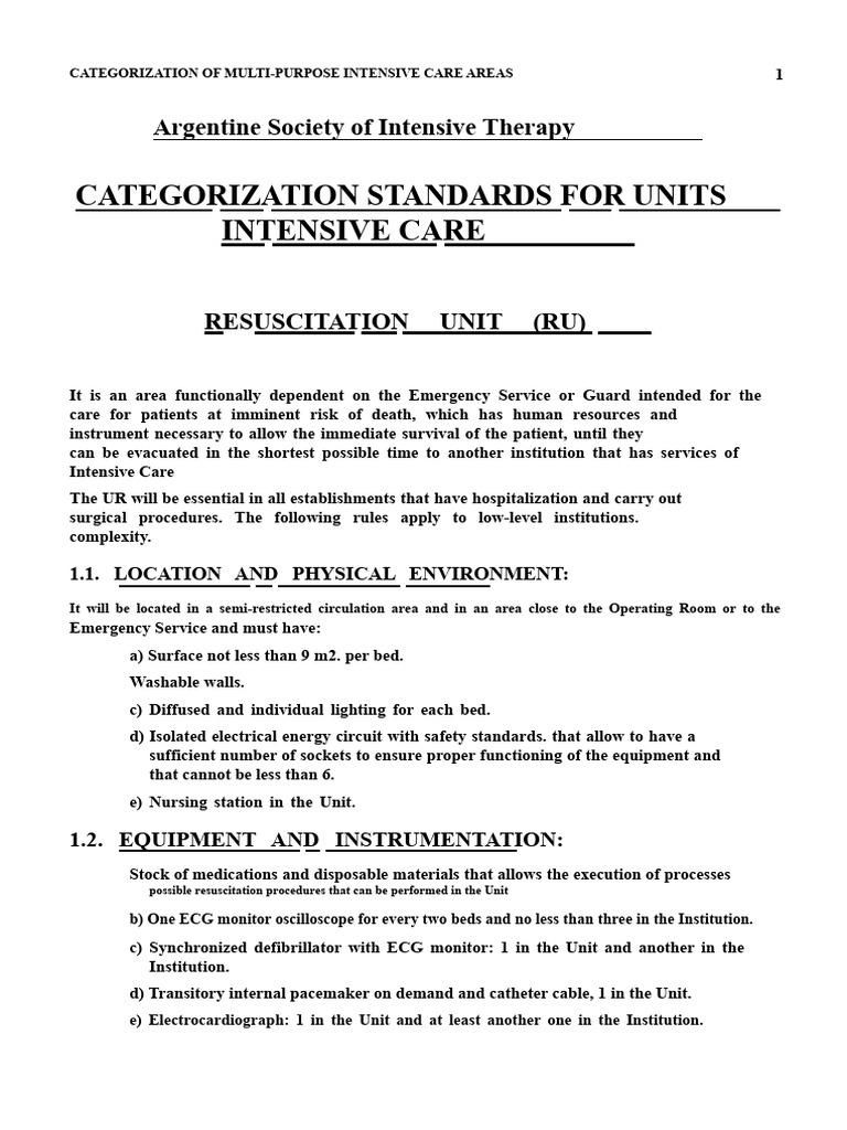 Intensive Care Unit Categorization Standards | PDF | Intensive Care ...