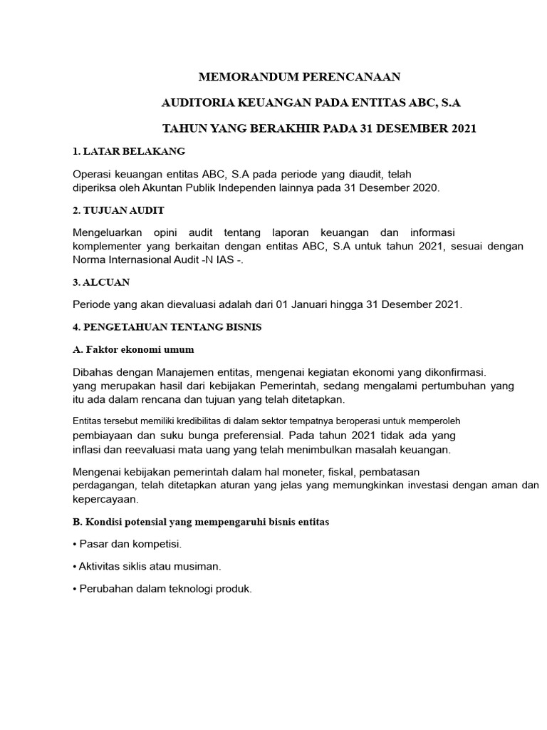 Audit Keuangan Entitas ABC, S.A 2021 | PDF