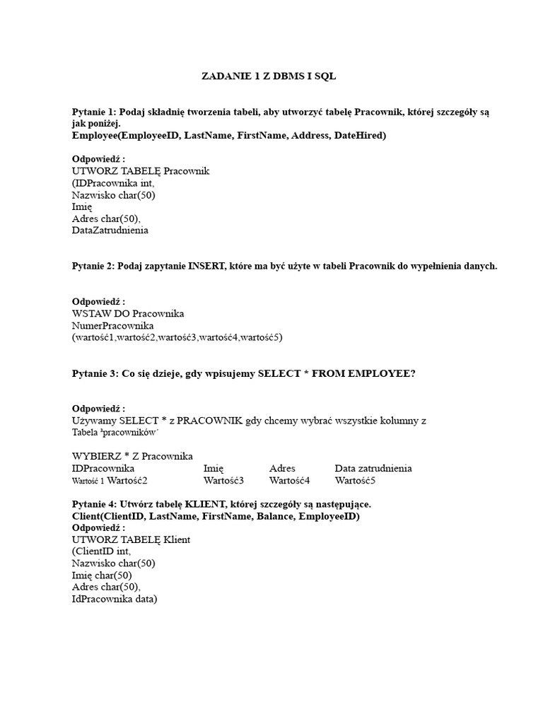 Tcs Ilp Dbms I SQL Zadań 1 | PDF