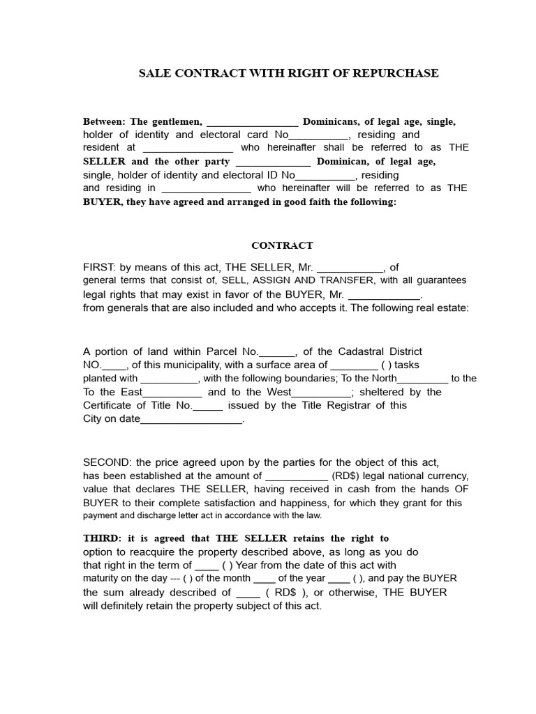 Sale Contract with Repurchase Option | PDF | Sales | Notary Public