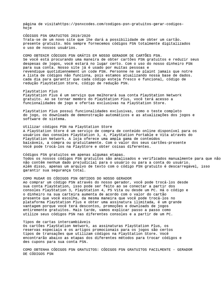 Gerador de Códigos PSN Grátis 2023 | PDF | Videogames | Consoles de ...