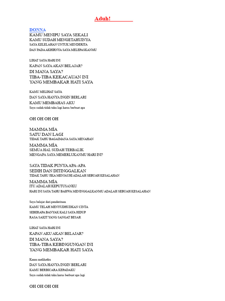 Mamma Mia Lirik | PDF