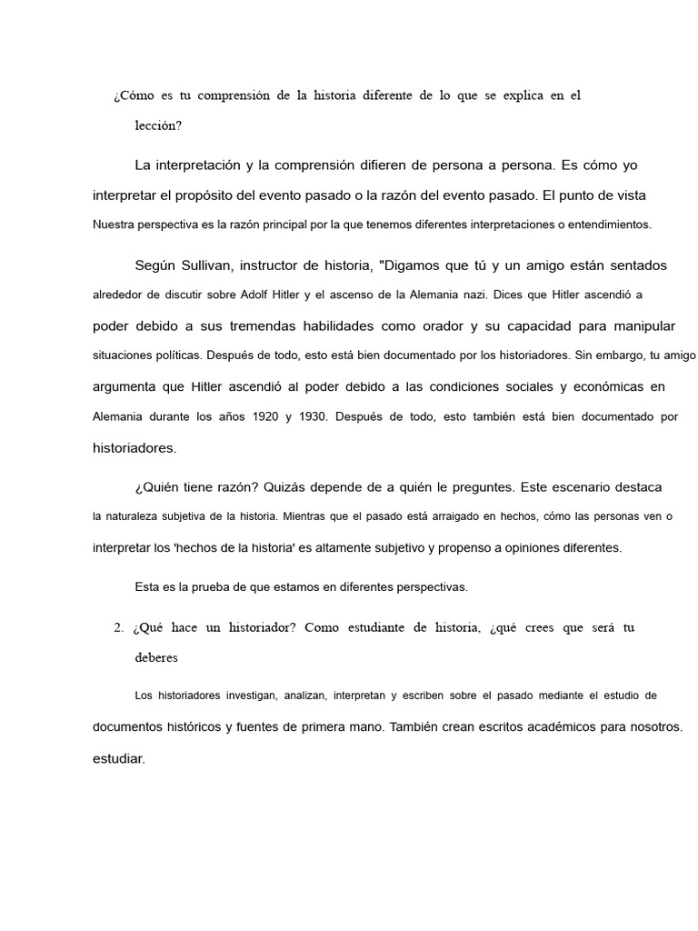 ¿Cómo es tu comprensión de la historia diferente de lo que se explica ...