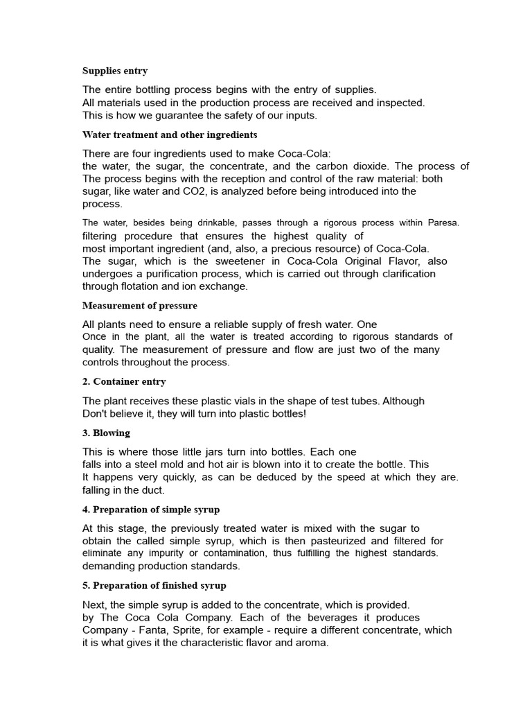 Coca-Cola Bottling Process Overview | PDF | The Coca Cola Company ...