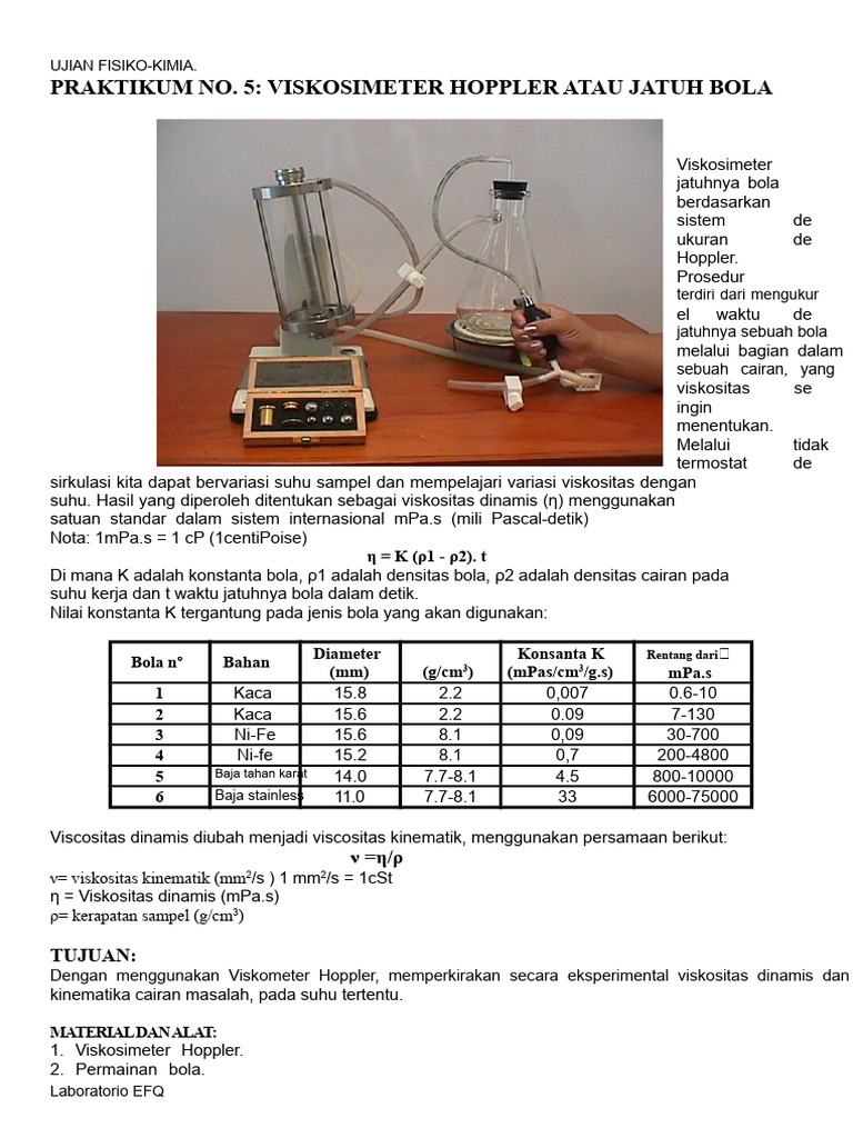 Viskositas Dinamis dengan Viskometer Hoppler | PDF