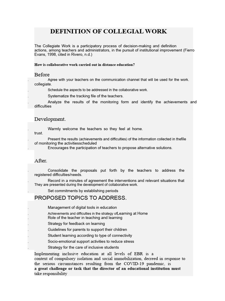 Definition of Collegial Work | PDF | Communication | Learning