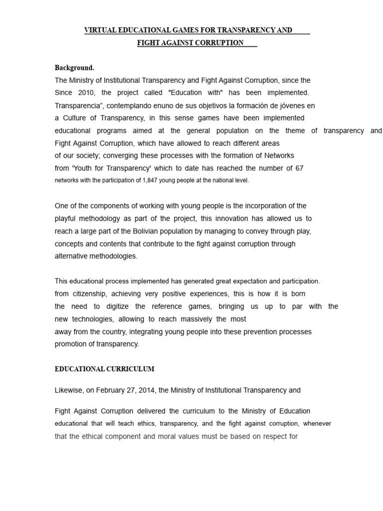 Virtual Educational Games For Transparency and The Fight Against ...