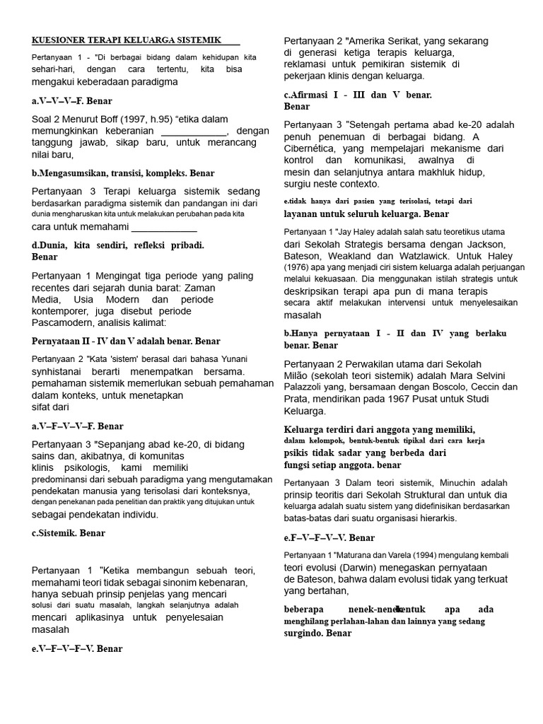 Kuesioner Terapi Keluarga Sistemik | PDF
