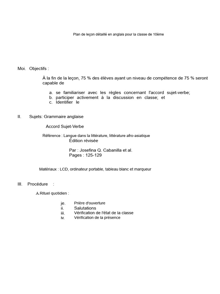 Leçon d'anglais : Accord Sujet-Verbe 10e | PDF | Nombre grammatical ...