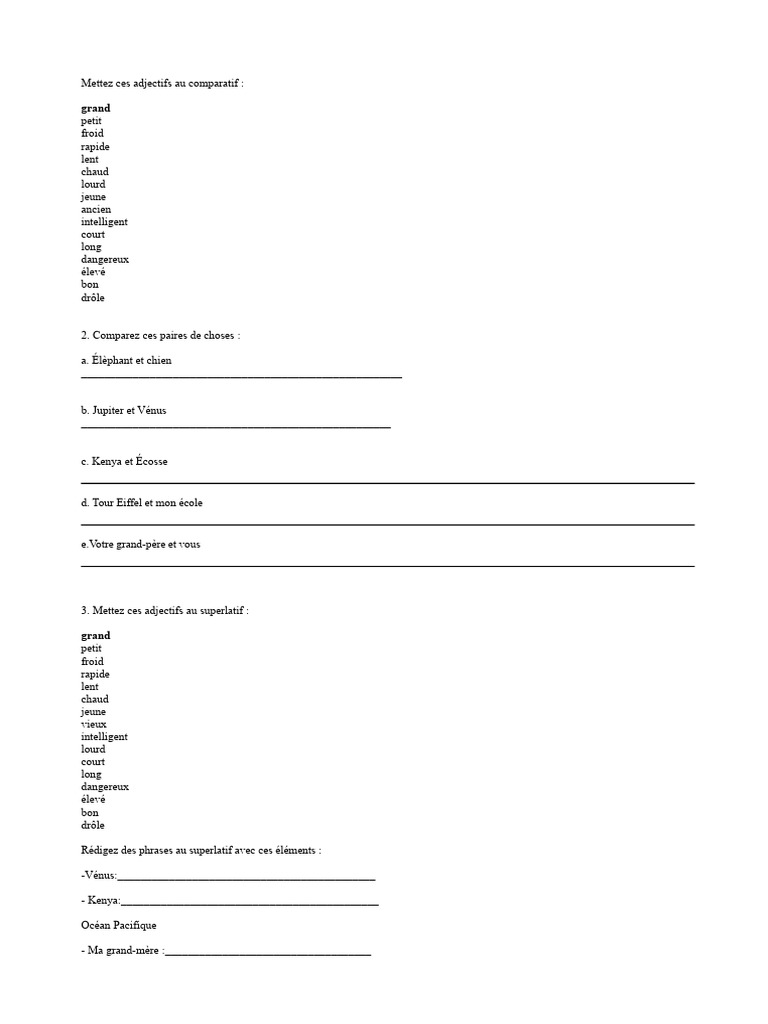 Exercices sur comparatif et superlatif | PDF