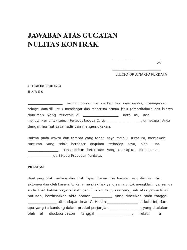 Jawaban Atas Gugatan Pembatalan Akta | PDF