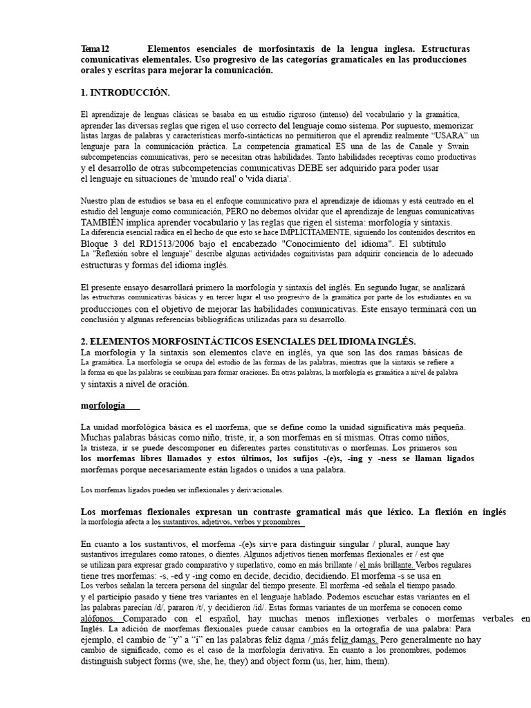Tema 12 Oposiciones de Maestro de Inglés | PDF | Oración (Lingüística) | Palabra