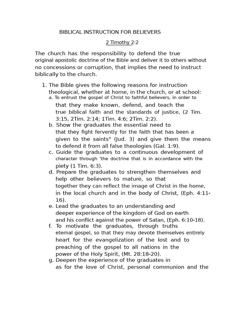 Biblical Instruction For Believers | PDF | Bible | Systematic Theology