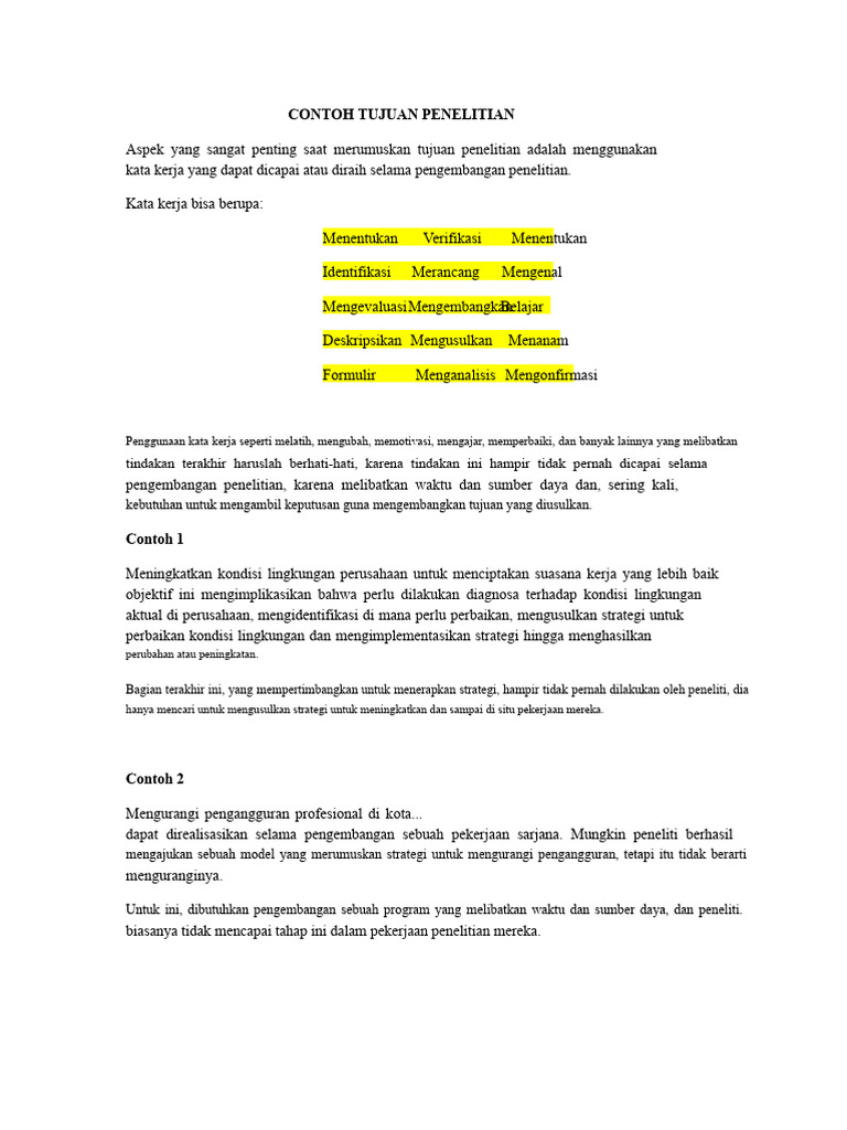 Tujuan Penelitian: Panduan dan Contoh | PDF