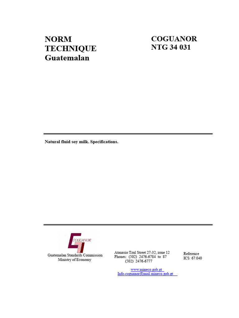 Guatemalan Soy Milk Specifications Guide | PDF | Milk | Soybean
