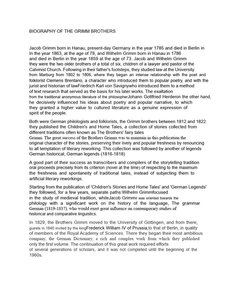 Biography of the Grimm Brothers | PDF | Brothers Grimm