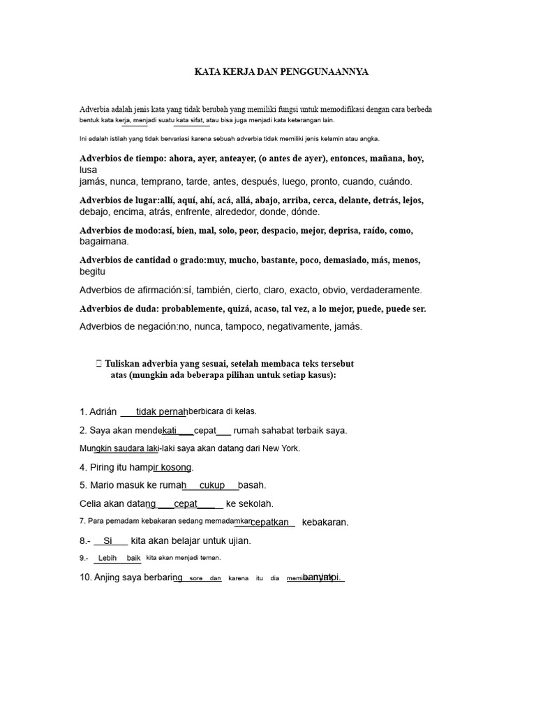 KATA KETERANGAN DAN PENGGUNAANNYA | PDF