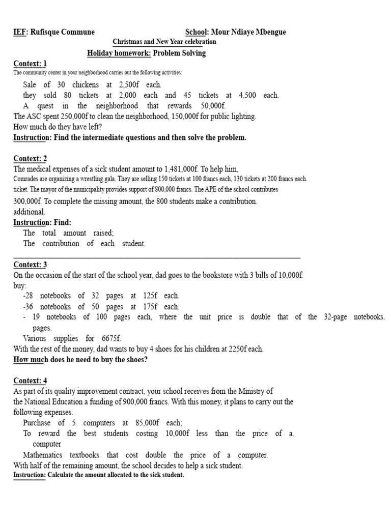 Rufisque Commune Holiday Homework Solutions | PDF | Sheep