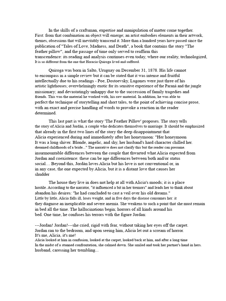 Reading Report "The Feather Pillow" | PDF