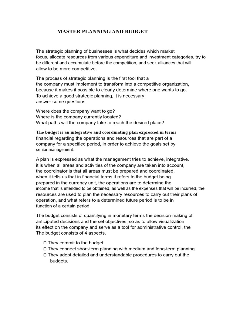 Master Planning and Budgeting Strategies | PDF | Budget | Expense