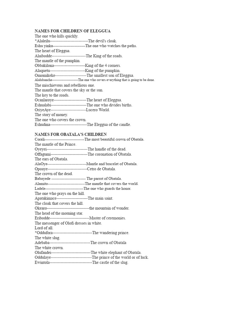 Names for Children of Elegua | PDF | Santería