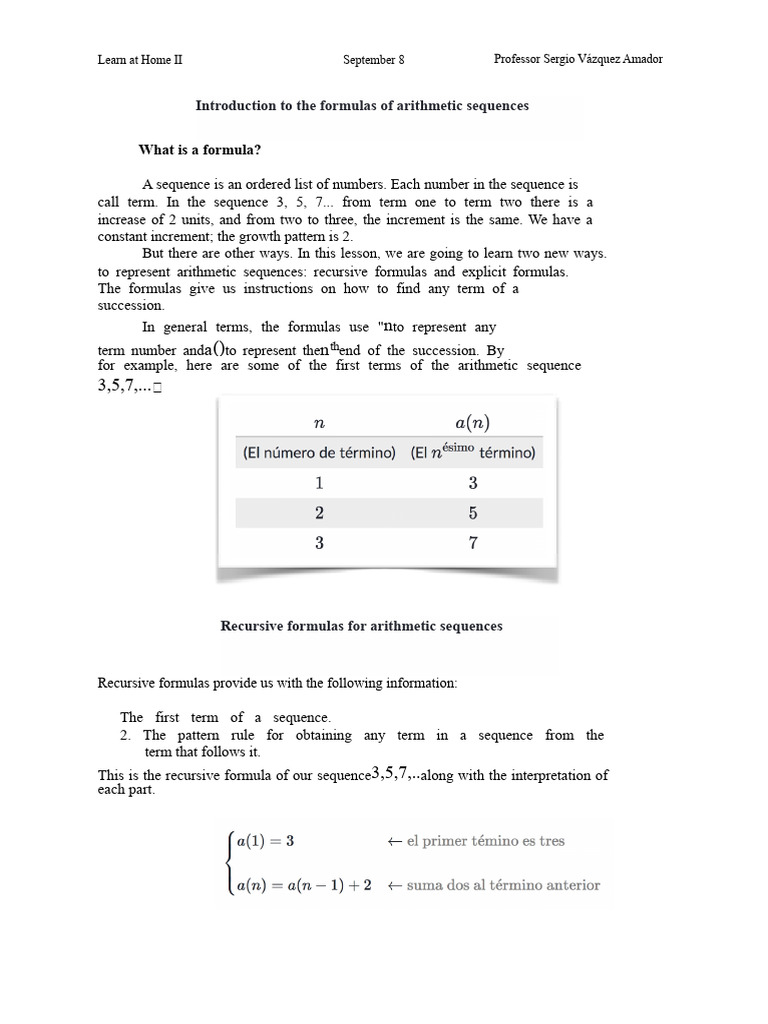 Recursive Formulas For Arithmetic Sequences | PDF