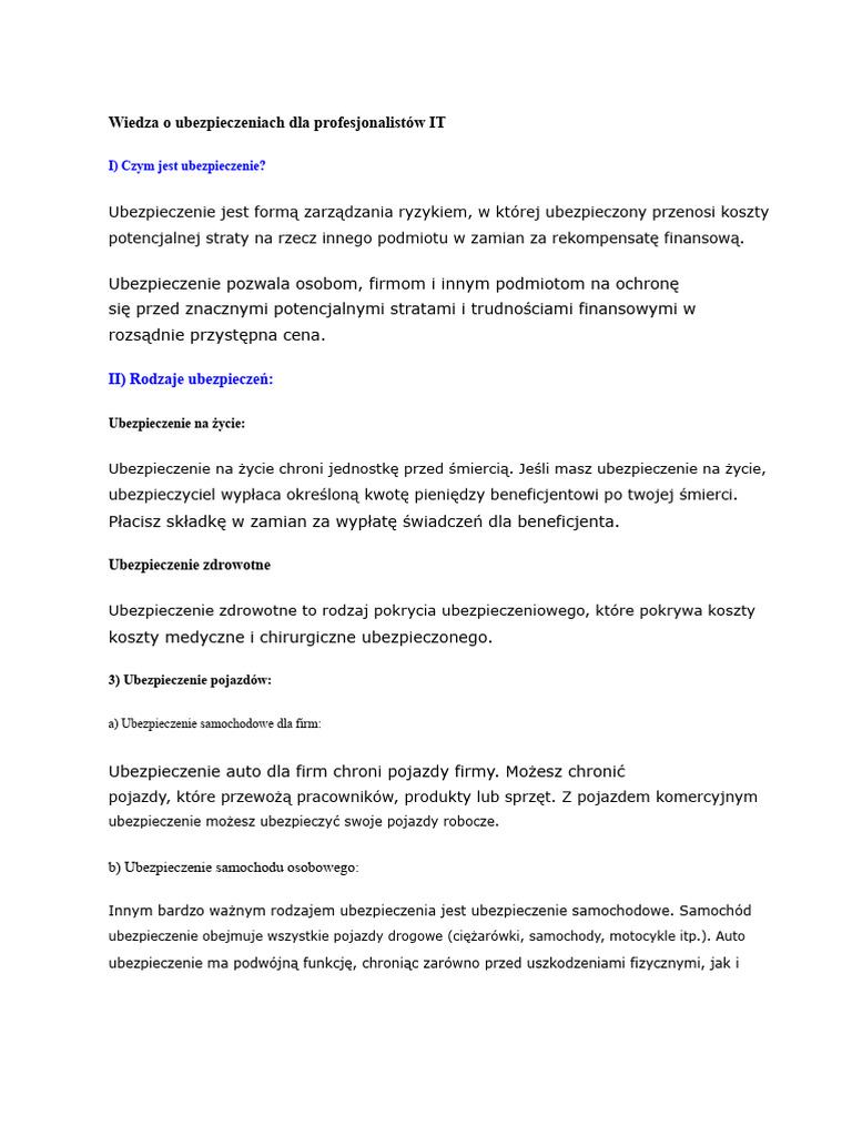 Wiedza o Ubezpieczeniach Dla Profesjonalistów W Dziedzinie ...