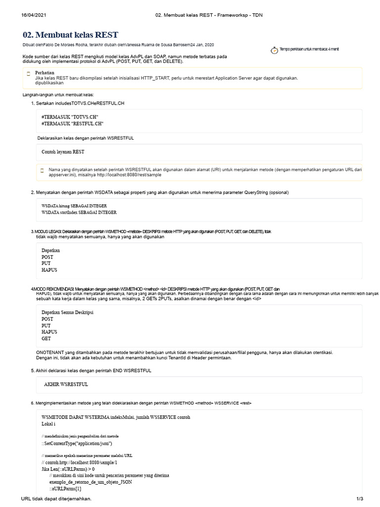 Membuat Kelas REST - Frameworksp - TDN | PDF