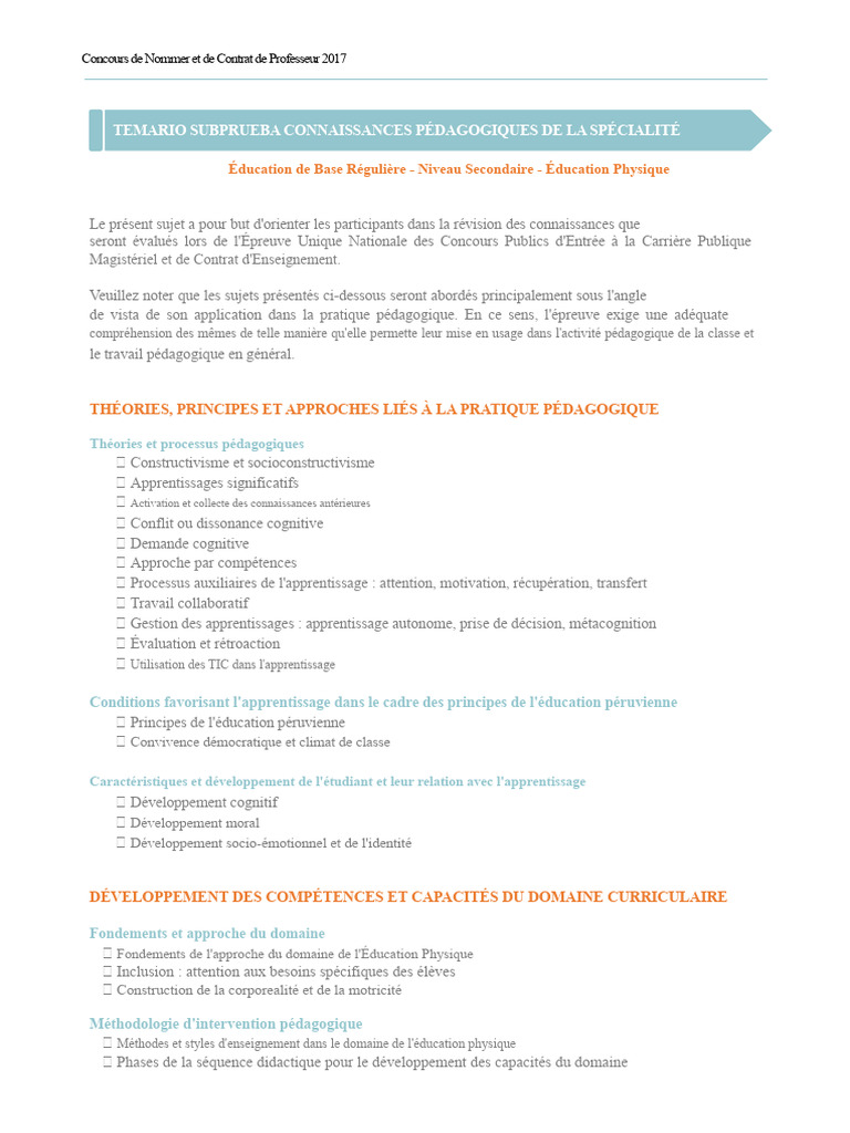 Concours 2017 : Éducation Physique et Pédagogie | PDF | Pédagogie ...