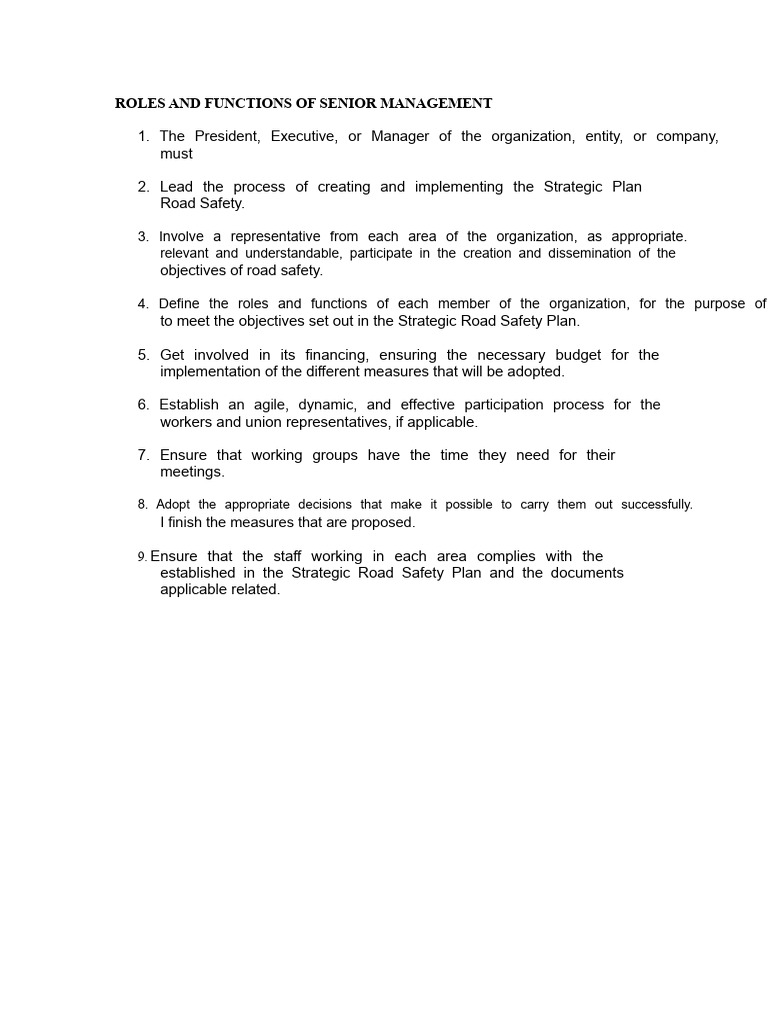 Senior Management Roles in Road Safety | PDF