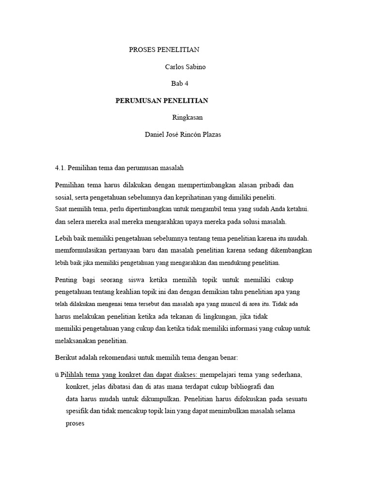 PROSES PENELITIAN Carlos Sabino Bab 4 Ringkasan | PDF