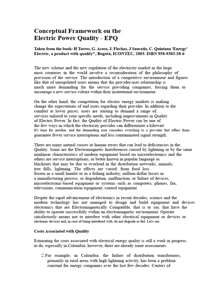 Conceptual Framework for the Quality of Electric Energy | PDF ...
