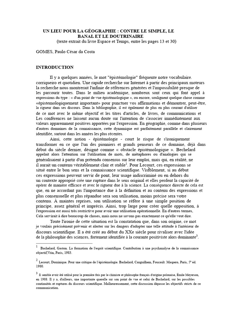 Un Lieu Pour La Géographie - Contre Le Simple, Le Banal Et Le ...