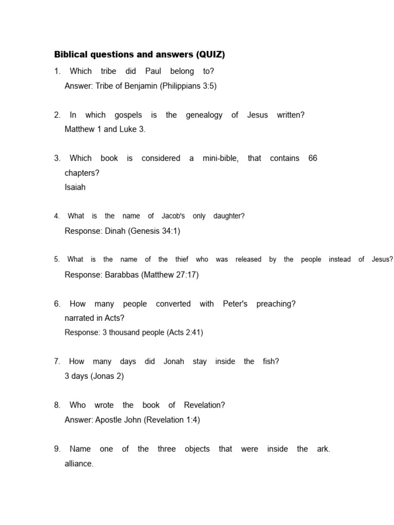 Biblical Questions and Answers For Competitions | PDF | Jesus | Acts Of ...