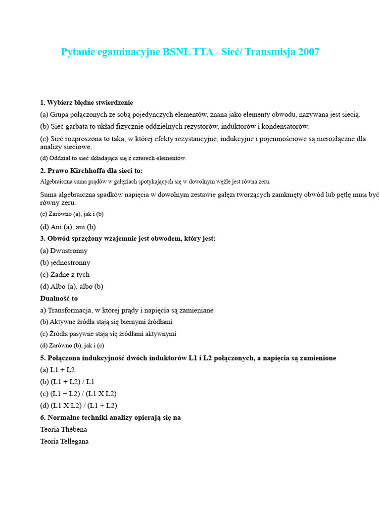 (Entrance-Exam - Net) - BSNL TTA Przykładowy Arkusz 2 | PDF