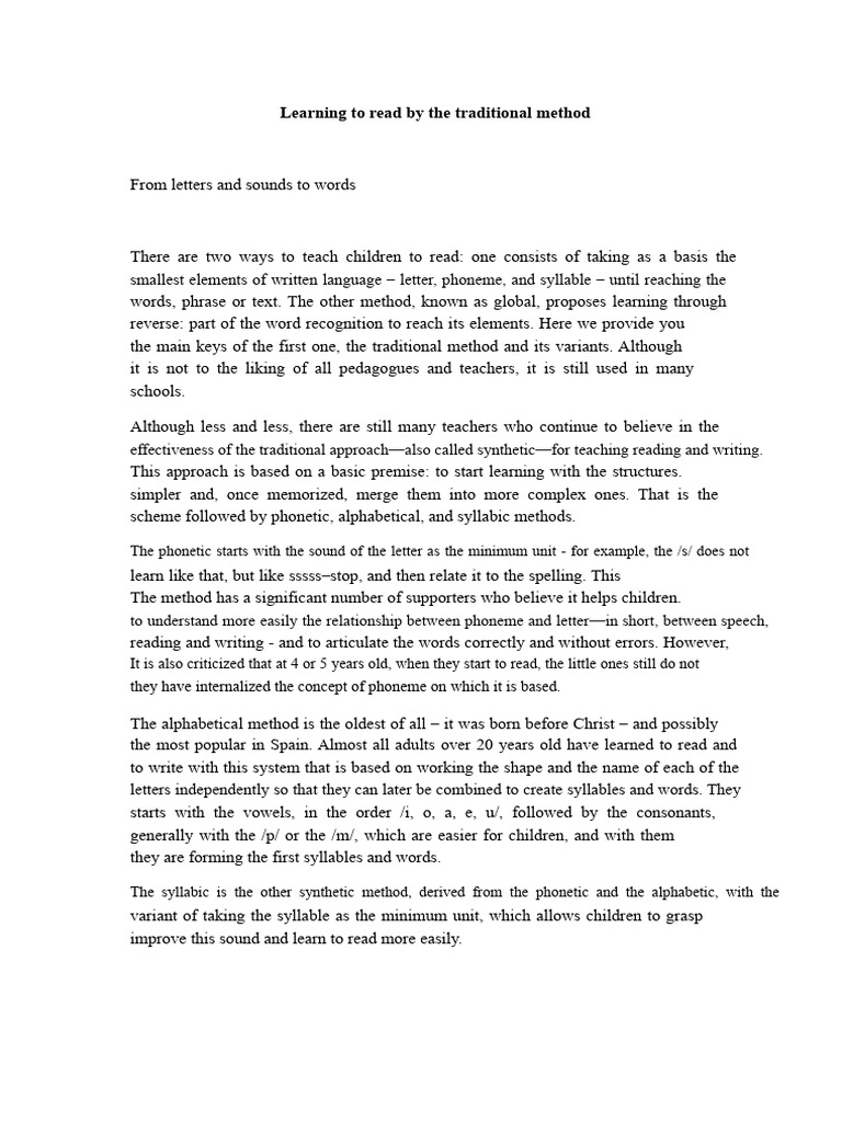 Traditional Reading Method Explained | PDF | Syllable | Consonant
